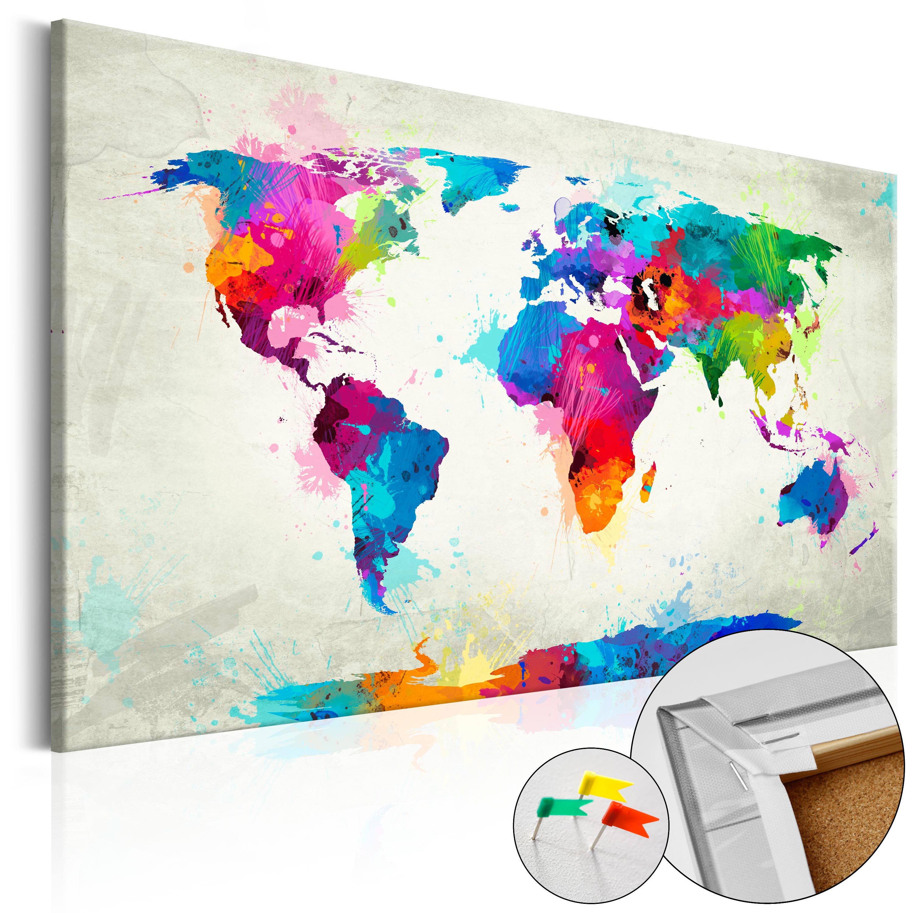World Map Pinboard Cork Board Canvas Print Wall Art Picture Home k-A ...