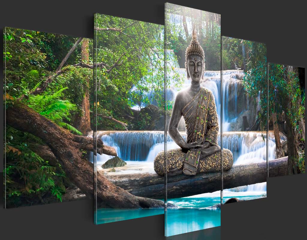 BUDDHA ZEN WATERFALL Non-woven Canvas Wall Art Image Photo Print c-A ...