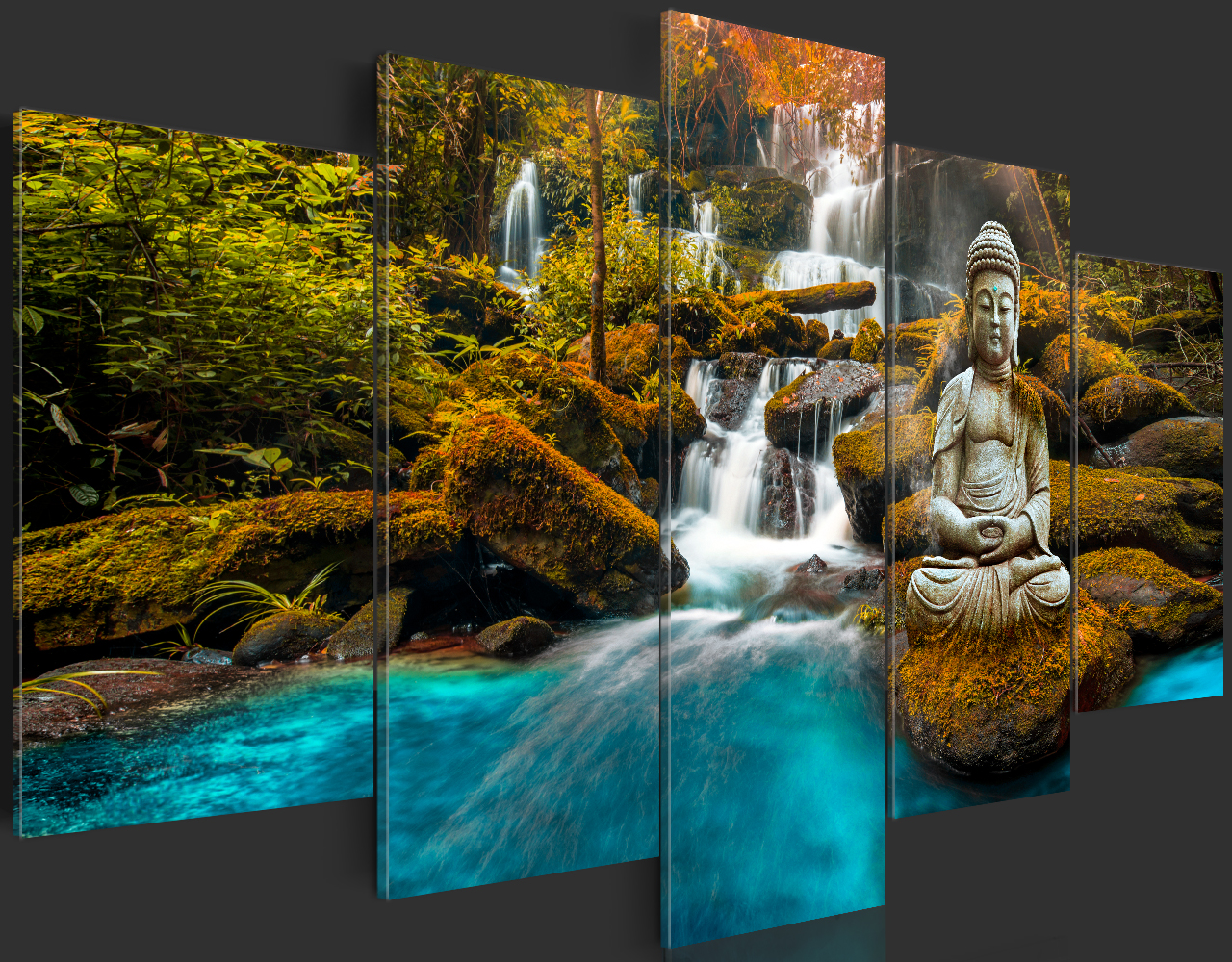 BUDDHA ZEN WATERFALL Non-woven Canvas Wall Art Image Photo Print c-A ...