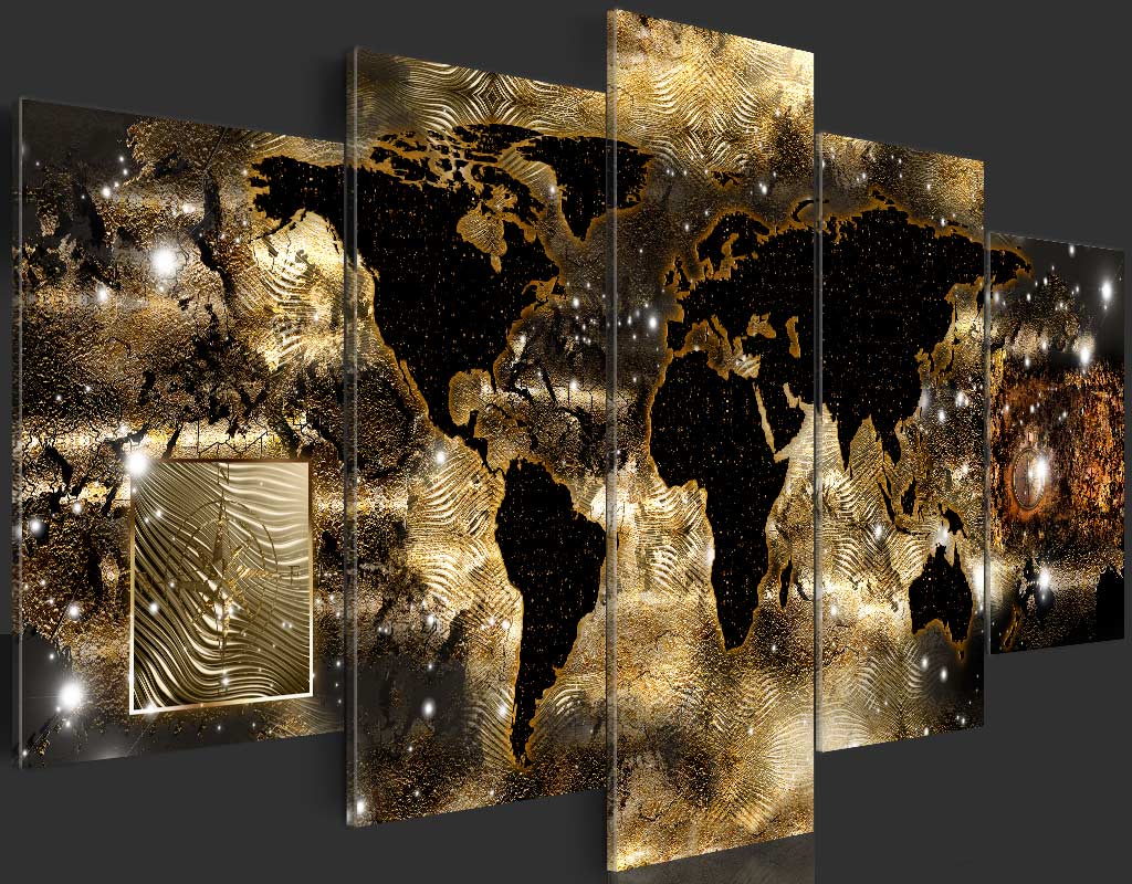GOLD WORLD MAP ABSTRACT Non-woven Canvas Wall Art Image Photo Print k-A ...