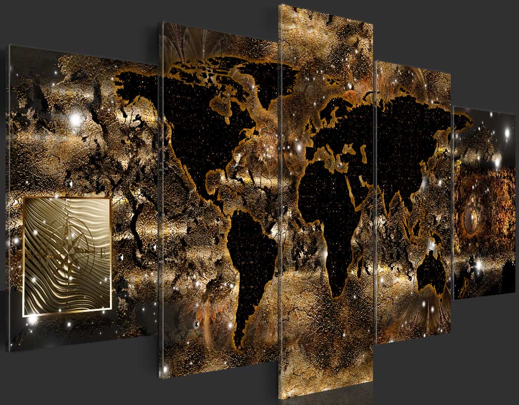 GOLD WORLD MAP ABSTRACT Non-woven Canvas Wall Art Image Photo Print k-A ...