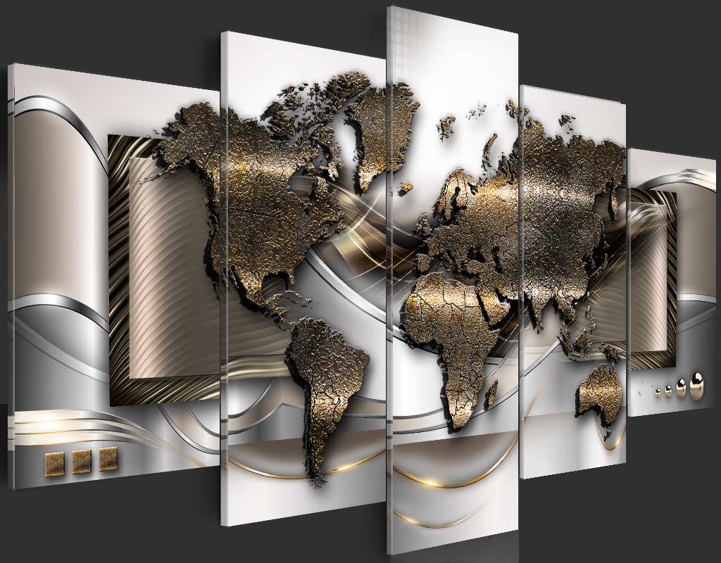 GOLD WORLD MAP ABSTRACT Non-woven Canvas Wall Art Image Photo Print k-A ...