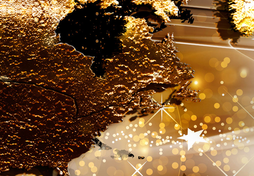 GOLD WORLD MAP ABSTRACT Non-woven Canvas Wall Art Image Photo Print k-A ...