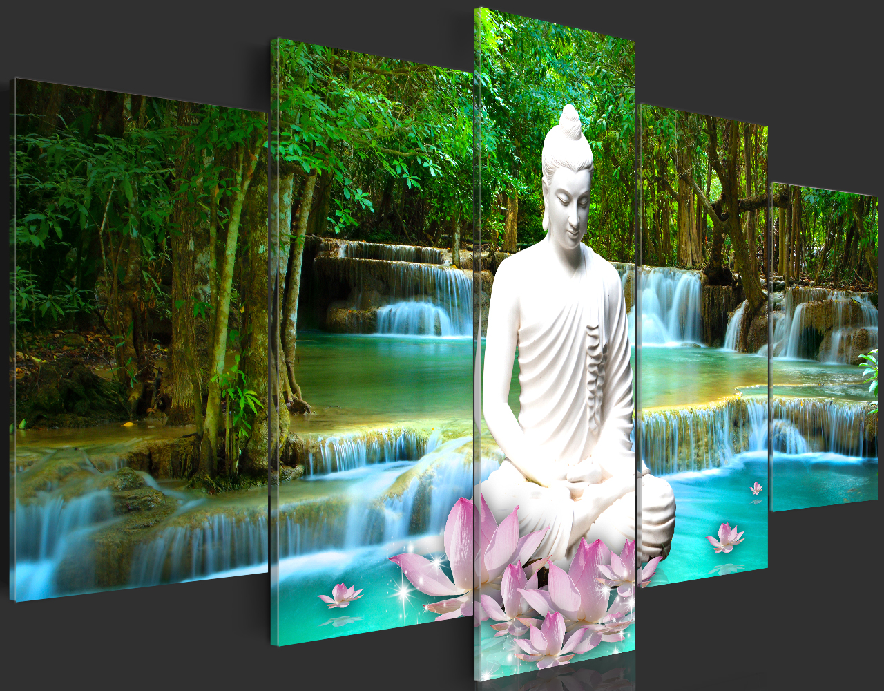 BUDDHA ZEN WATERFALL Non-woven Canvas Wall Art Image Photo Print c-A ...