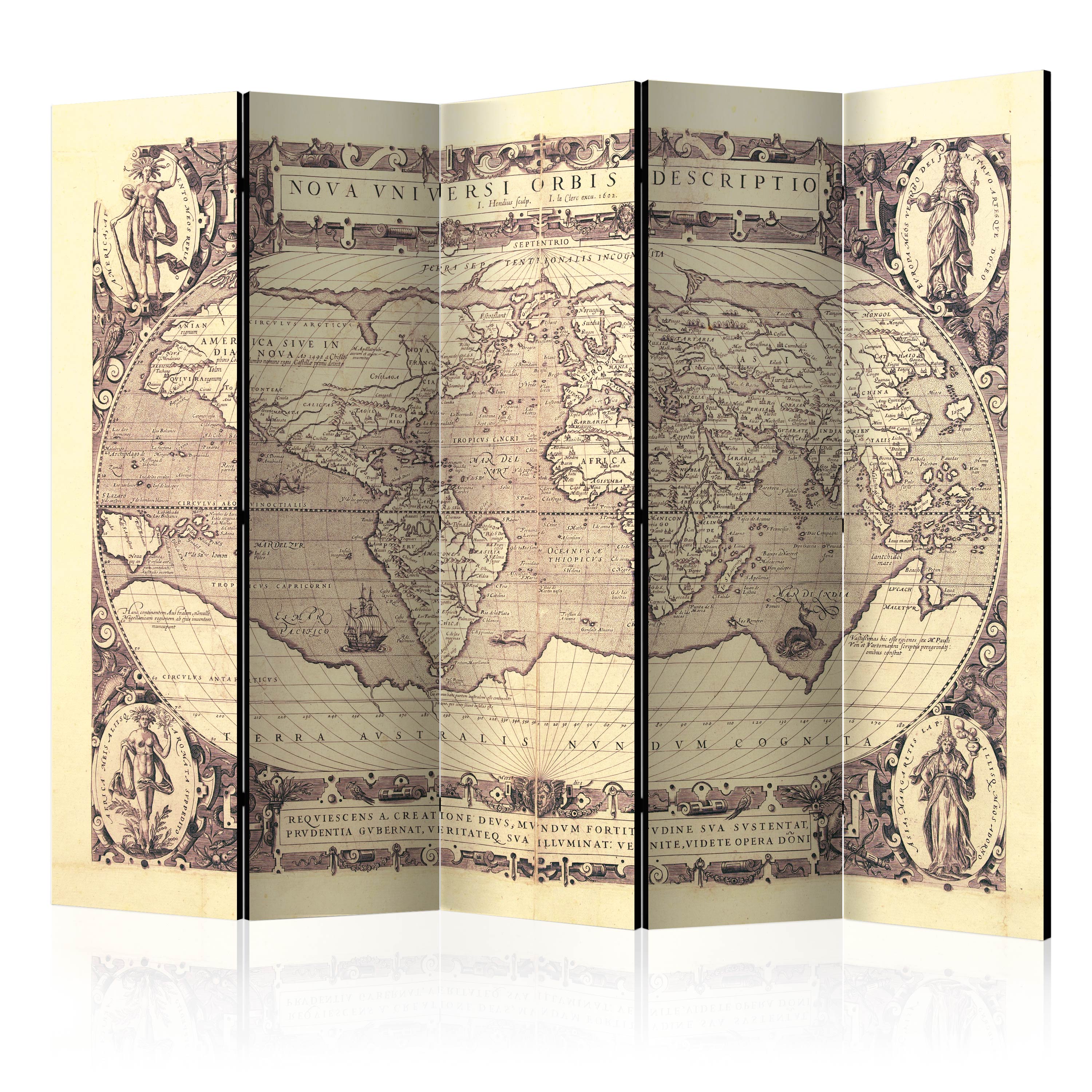DECORATIVE PHOTO FOLDING SCREEN WALL ROOM DIVIDER WORLD MAP VINTAGE k-B ...