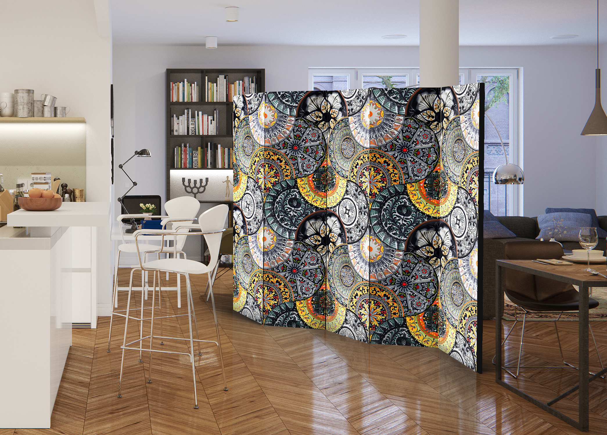 Folding Screen Room Divider Non-Woven Printed Mandala 10 patterns f-A ...
